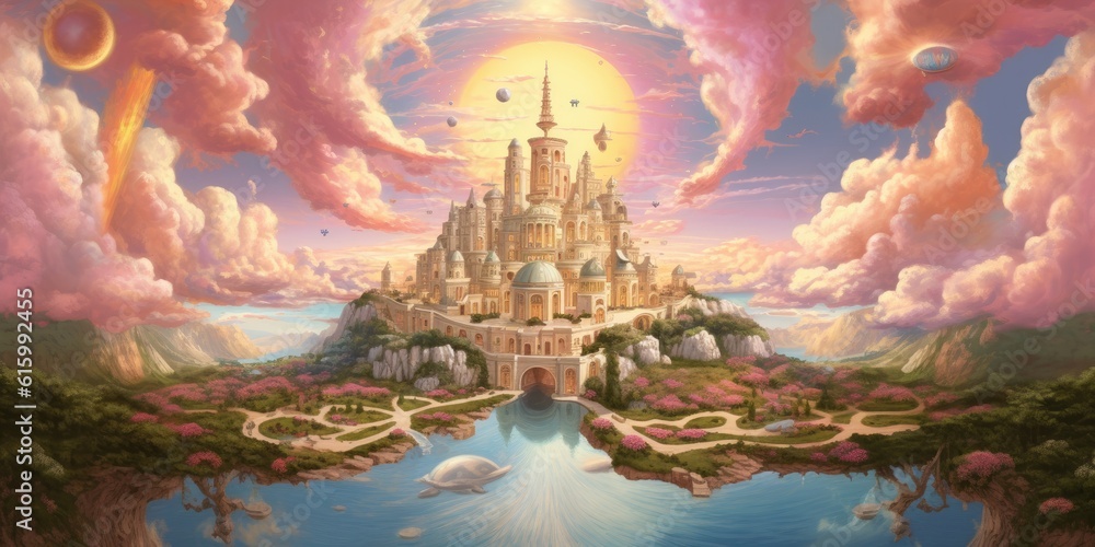 Beautiful heavenly paradise cloudscape. Entering the pearly gates of ...