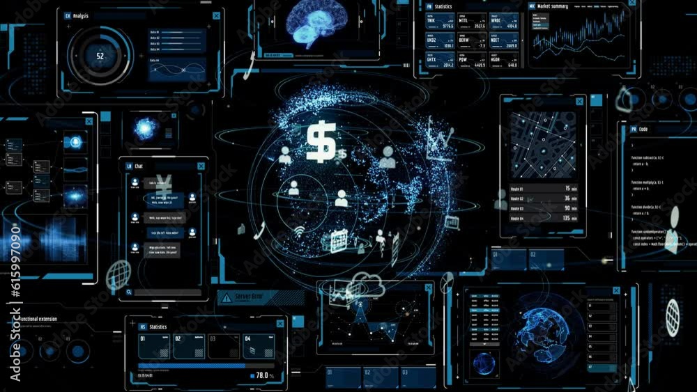Digital communication network concept. GUI (Graphical User Interface ...