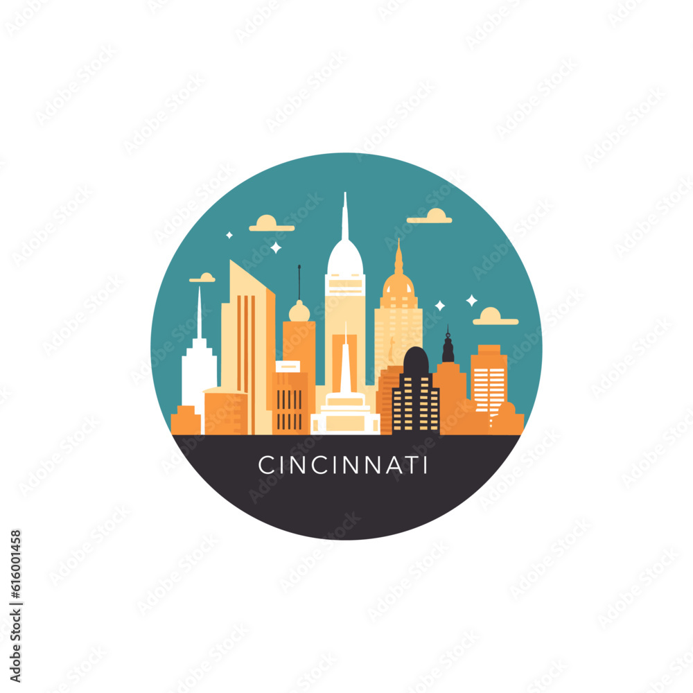 USA United States of America Cincinnati city logo with abstract shapes ...