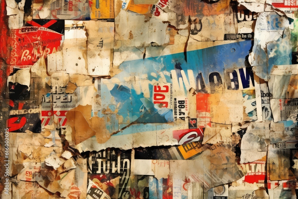 Torn Poster Collage: Layers of torn and peeling posters and flyers ...