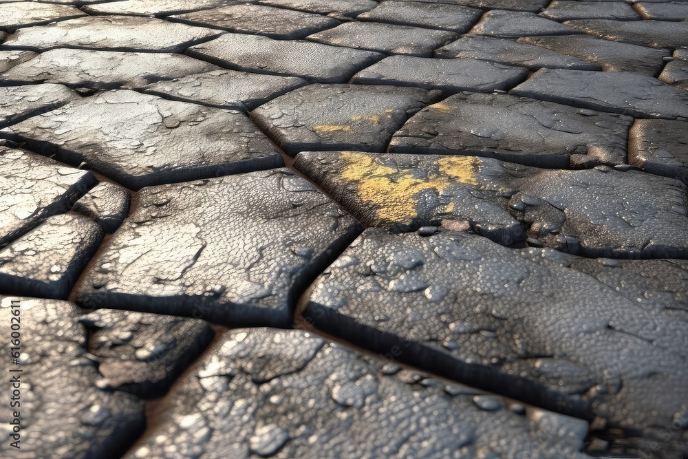 Worn Asphalt Texture: Cracked and worn asphalt pavement with an uneven ...