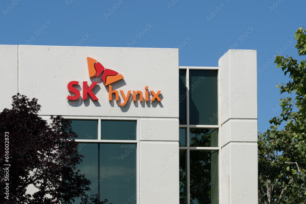 Close up of SK hynix logo sign on the building at its America ...
