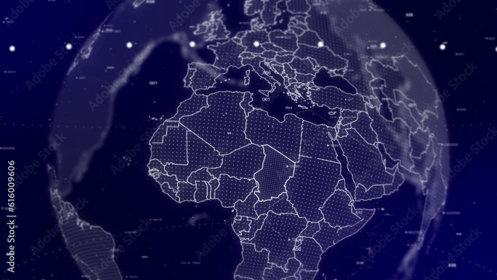 A cinematic video background showcases a digital globe rotating ...