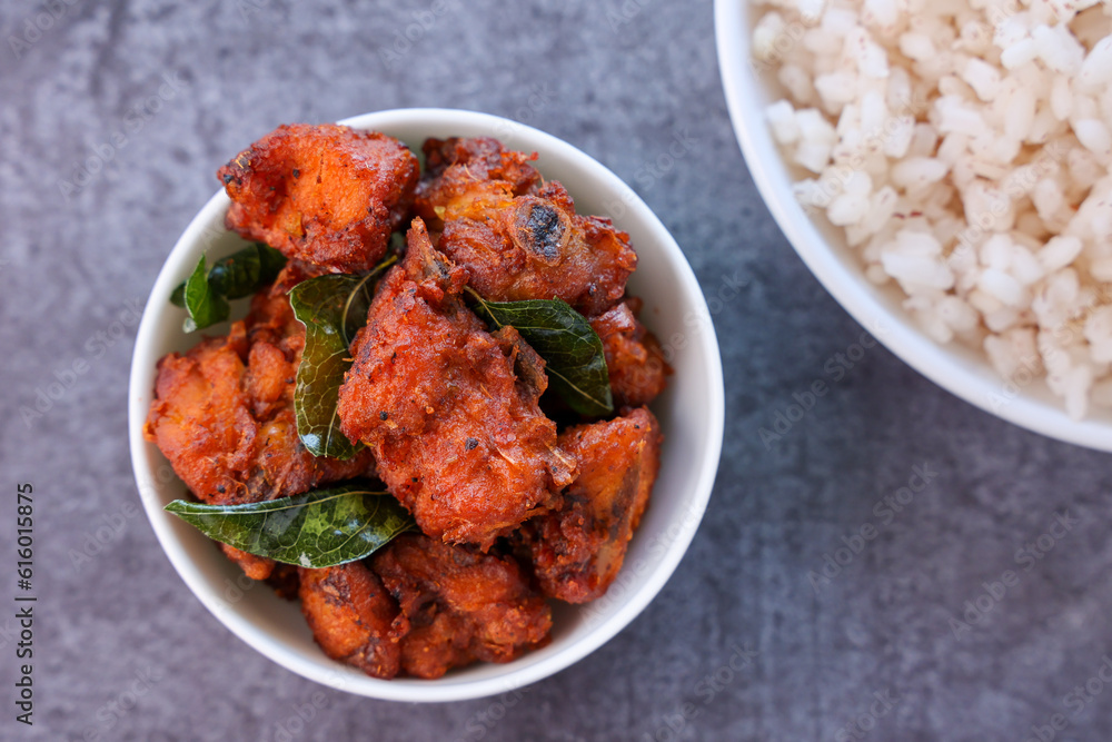 Fried chicken Kebab or Kabab, Chicken Tikka Masala dark black ...