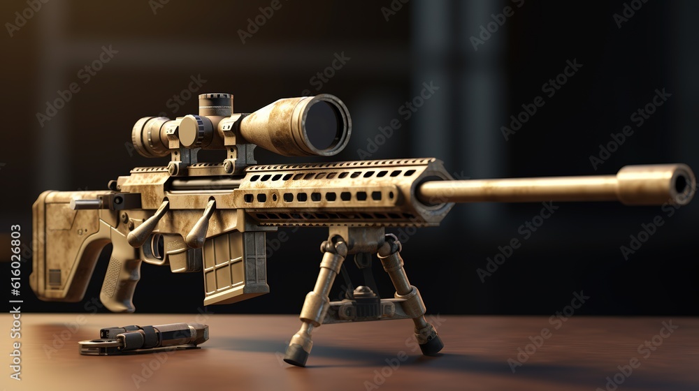 Modern powerful sniper rifle with a telescopic sight mounted on a bipod ...