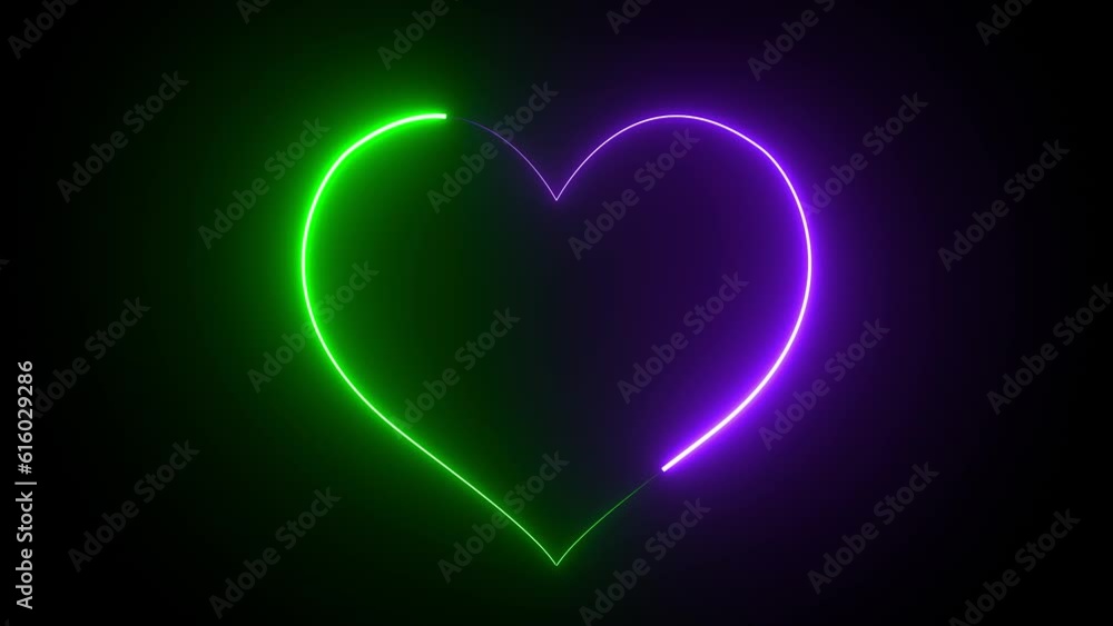 Neon Heart Isolated On Black Background. Neon Heart Frame Seamless Loop ...