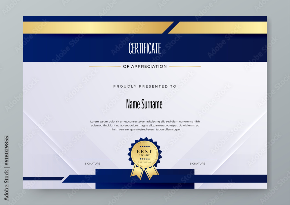 elegant blue and gold diploma certificate template. Use for print ...