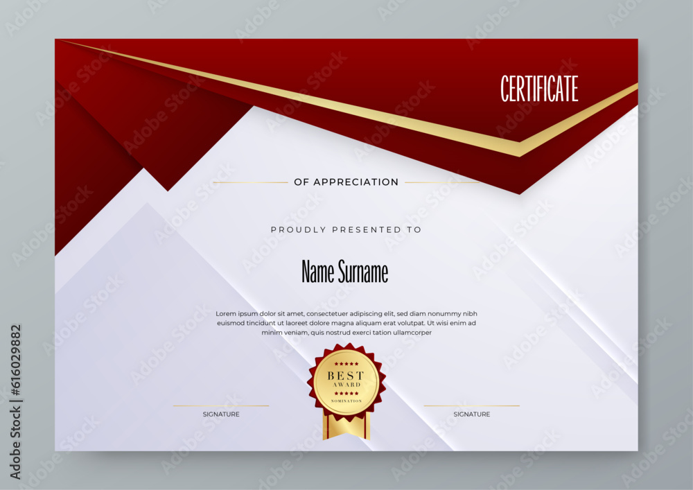 elegant red and gold diploma certificate template. Use for print ...