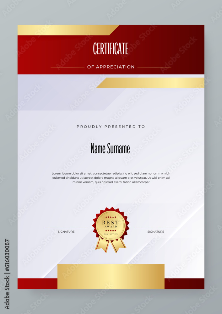 elegant red and gold diploma certificate template. Use for print ...