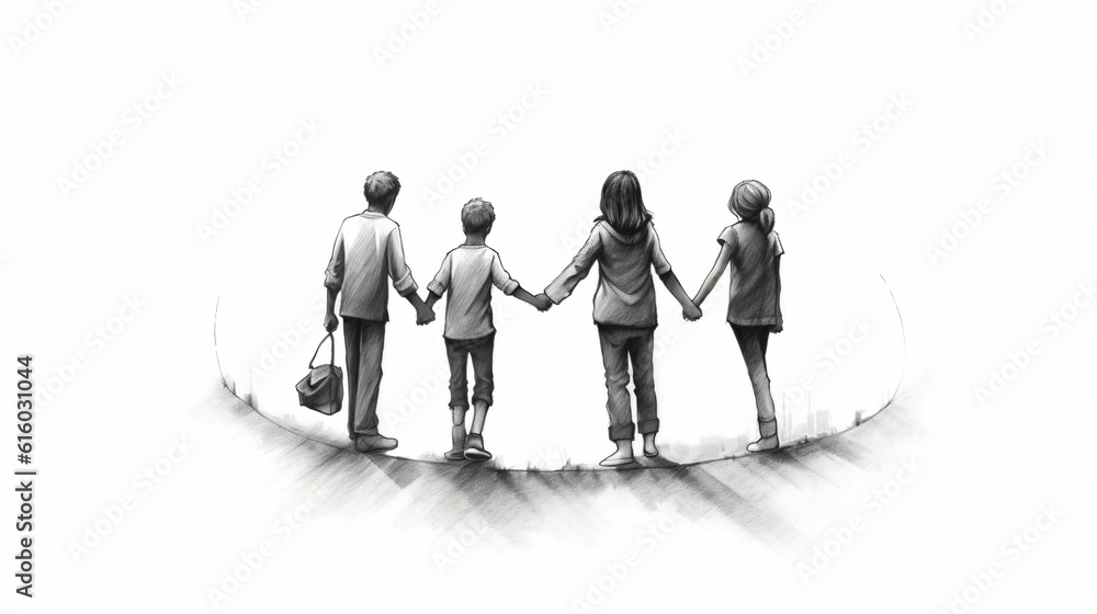 groupe d'amis enfants se tenant la main, sur fond blanc, illustration ...