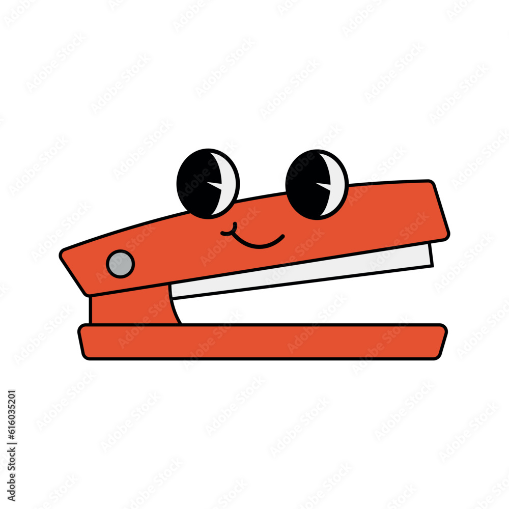Funny groovy retro clipart stapler. Stapler character in 70s cartoon ...