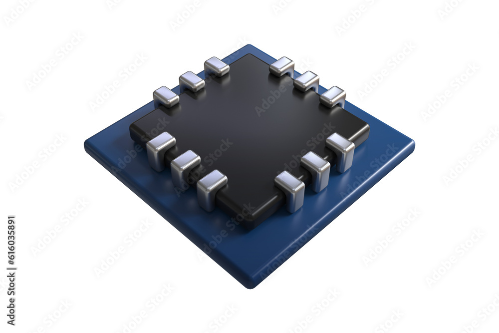 3D chip icon on a light blue background in cartoon style for web design ...