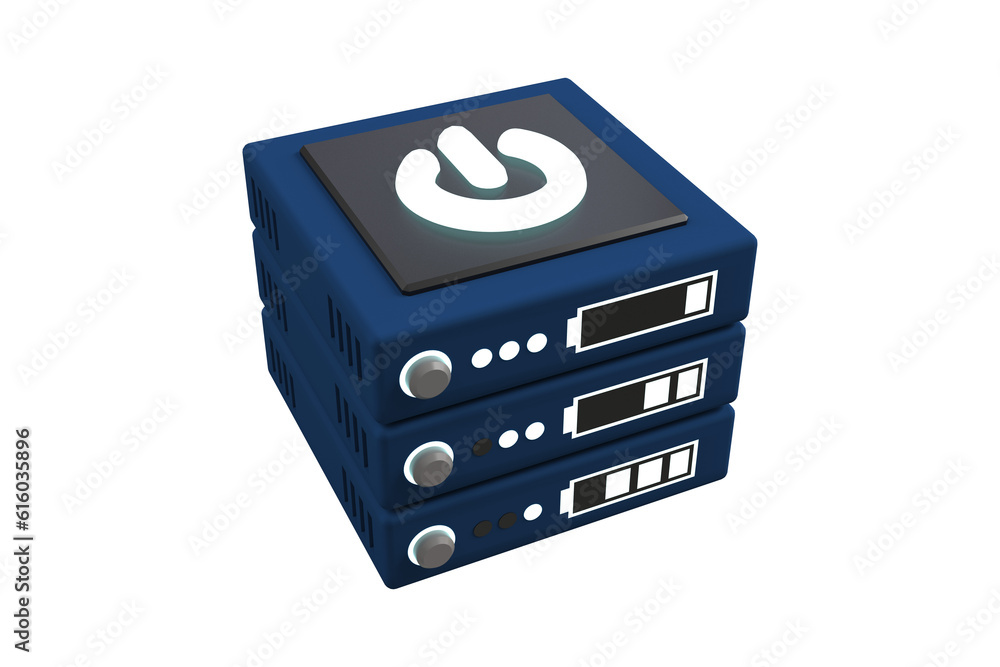 3D server icon with a launch button on a transparent cartoon-style ...