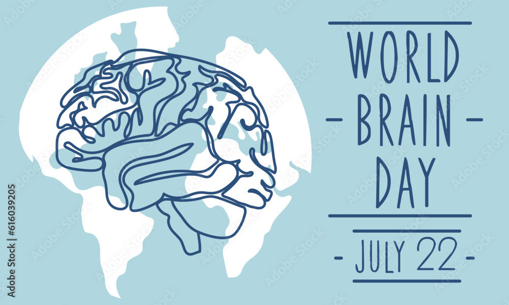 Postcard for World Brain Day, vector illustration with a cute brain in ...