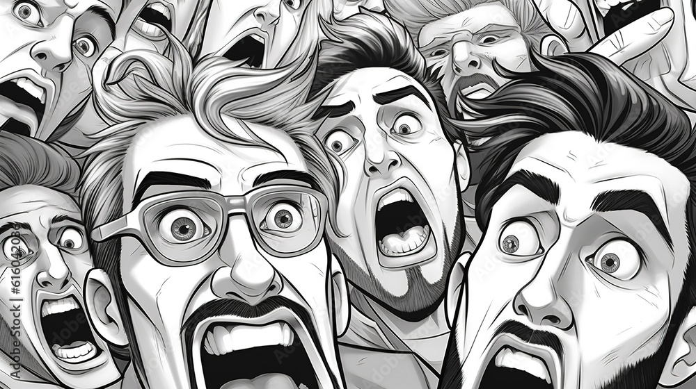 a group of scared people in the style of pop art . Fantasy concept ...