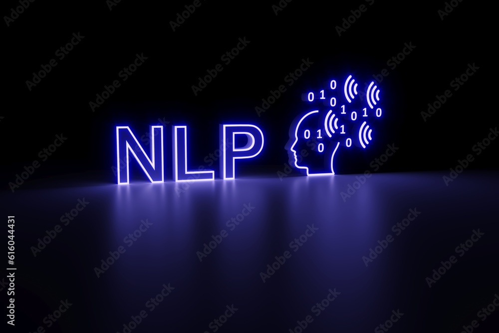 NLP neon concept self illumination background 3D illustration Stock ...