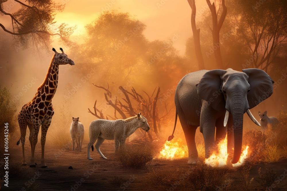 Dramatic Wildlife Escape: Fantastic CGI Art Depicting a Group of ...