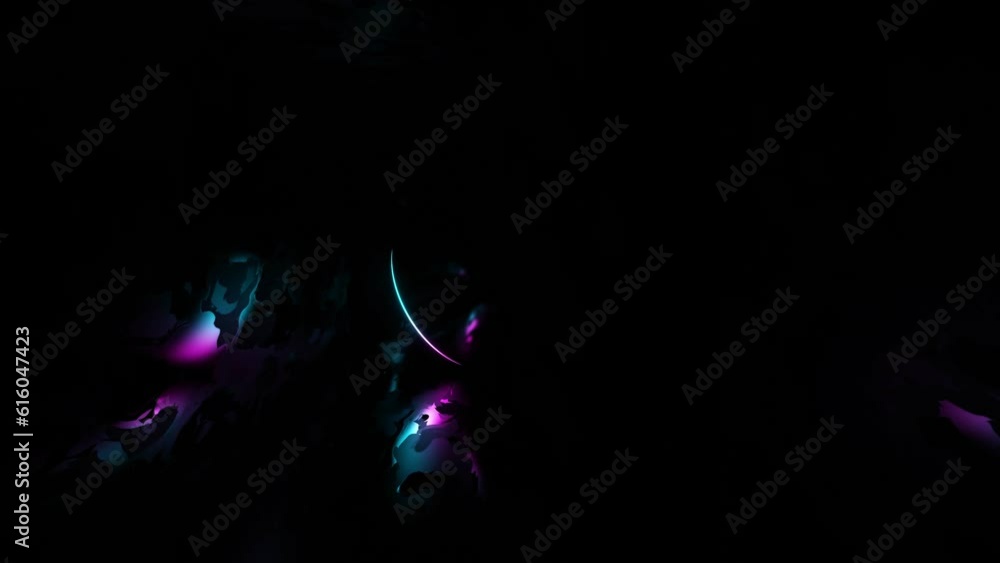 Seamless loop animation neon light effect on black background, movement ...