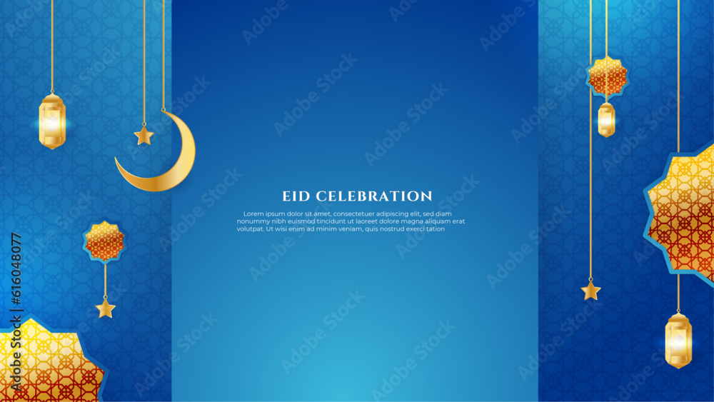 Vector gradient eid al-fitr blue and gold background Stock Vector ...