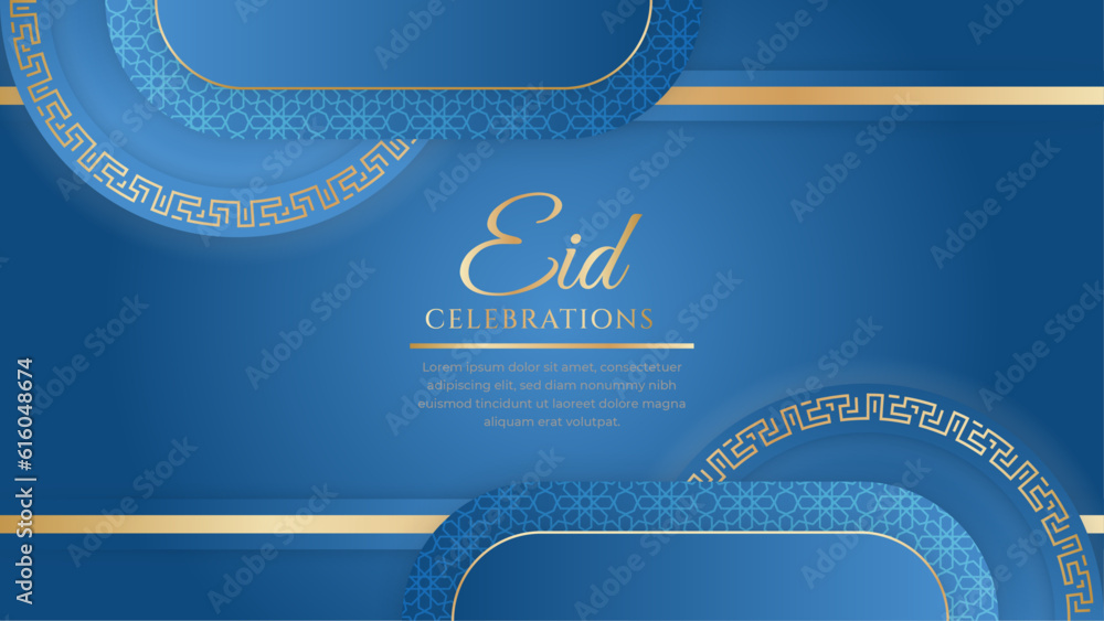Vector eid mubarak celebratory blue and gold illustration Stock Vector ...