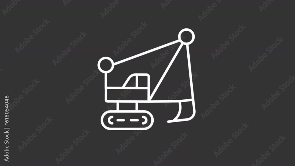 Animated dragline machine white icon. Excavator riding line animation ...