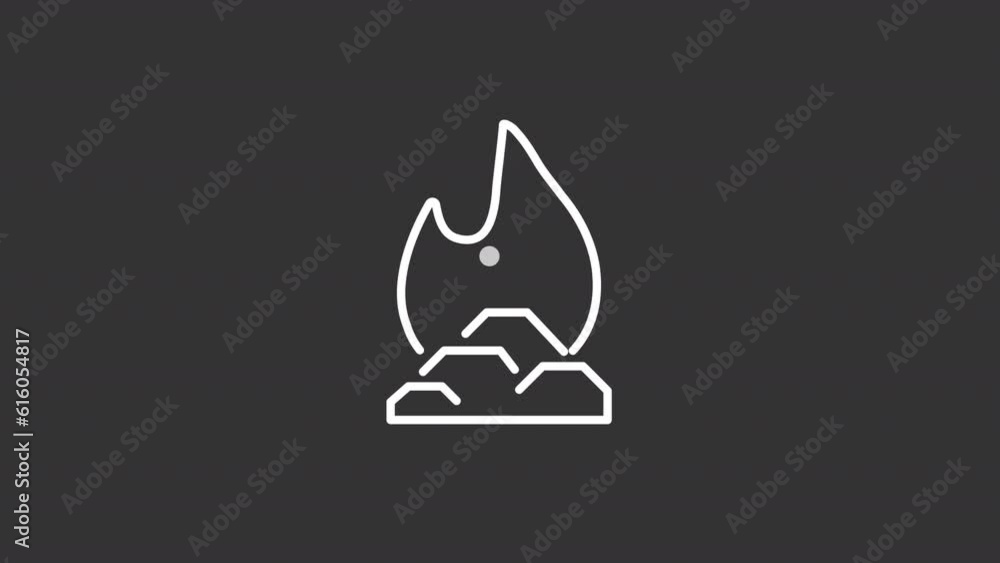 Animated fossil fuel white line icon. Burning flame over coal animation ...