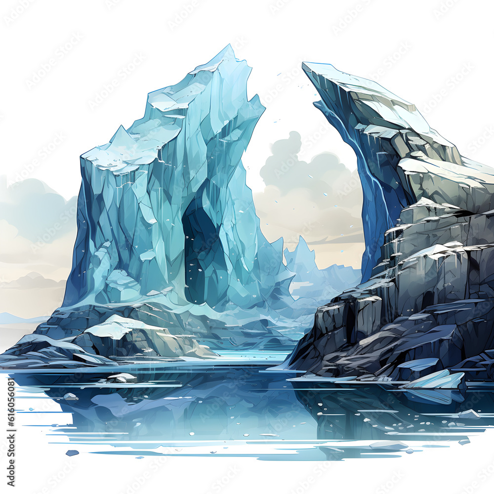 detailed 2D isometric view of iceberg, showcasing jagged edges ...