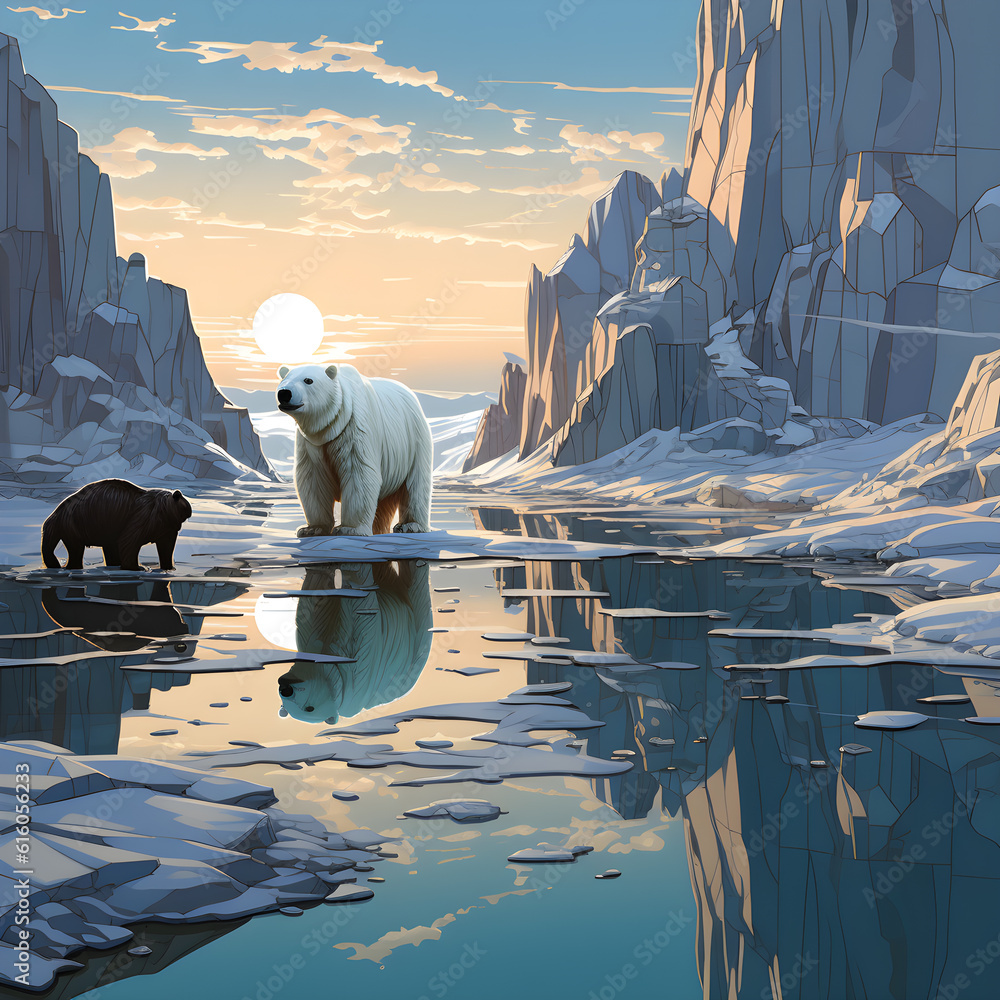 emotive illustration depicting solitary polar bear standing on ...