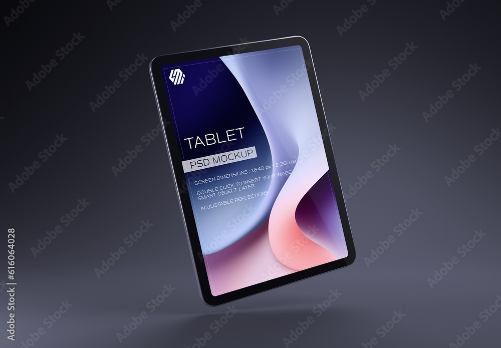 Modern Tablet Device Mockup On Dark Surface Stock Template | Adobe Stock