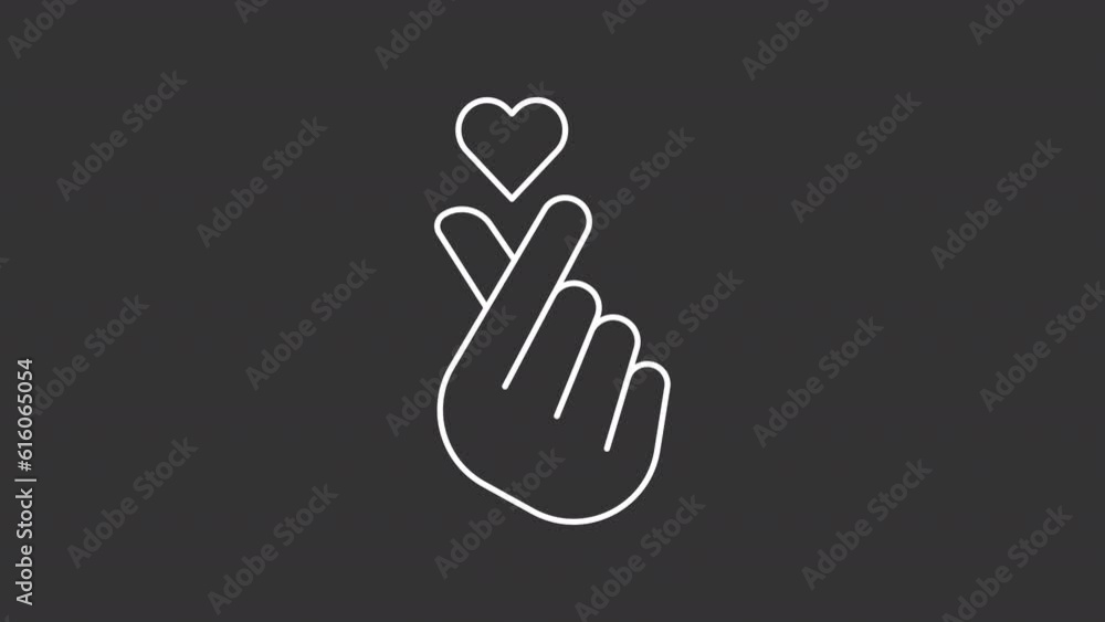 Animated finger heart white icon. Love symbol line animation. Hand ...