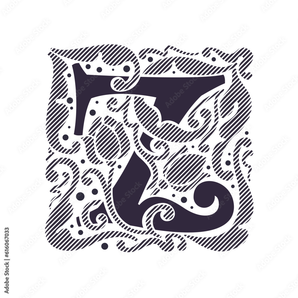 Medieval capital letter Z logo in floral ornament and diagonal hatching ...