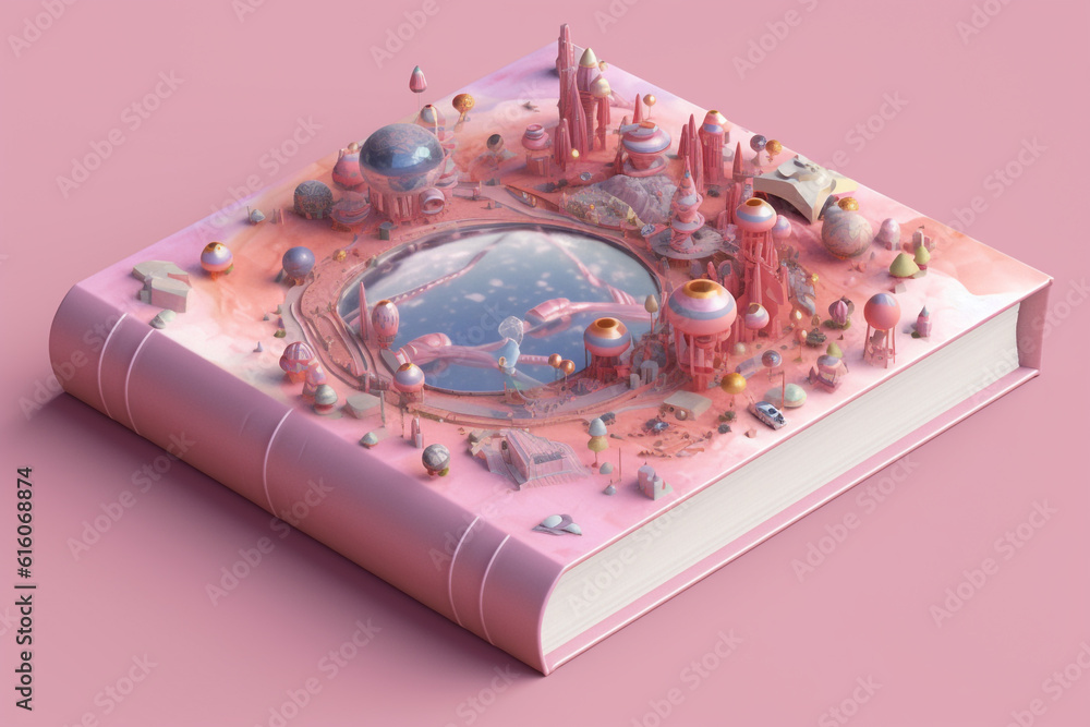 World book day, fantasy, and leisure concept. 3D style Illustration of ...