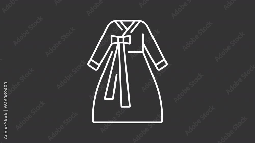 Animated hanbok white line icon. Traditional clothing animation. Korean ...