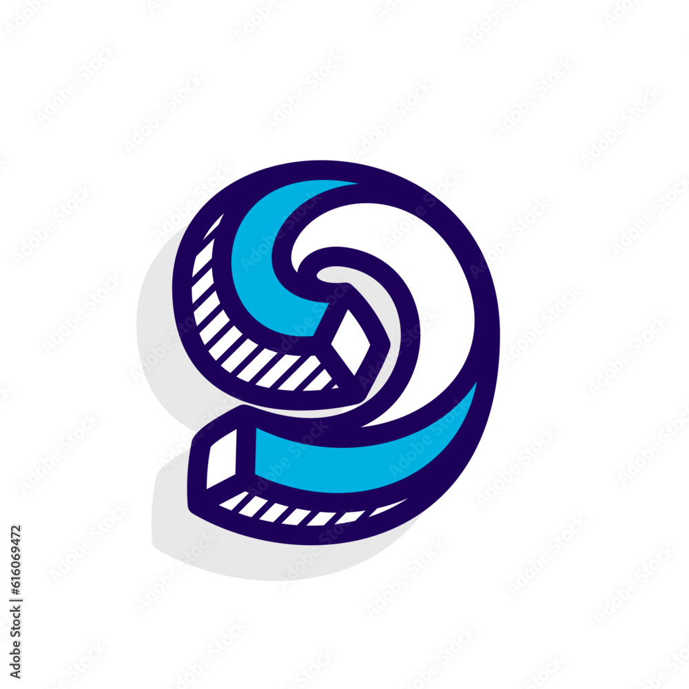 9 logo. Isometric number nine. Vector impossible lines handwritten ...