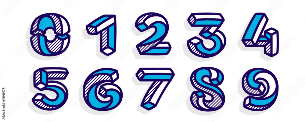 Isometric numbers set. Vector impossible lines handwritten emblems ...