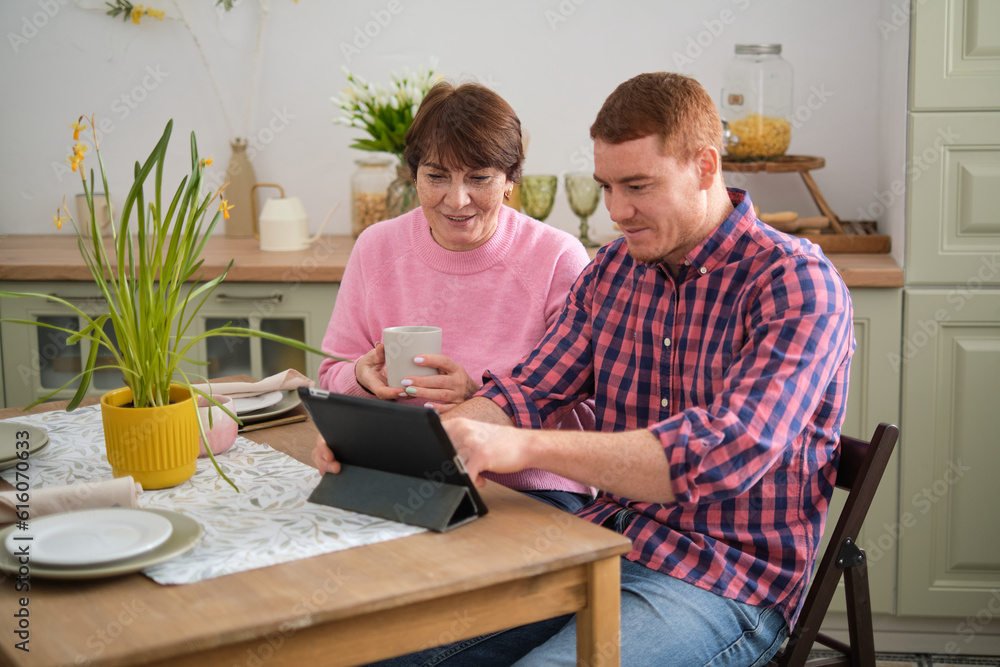 Transcending the Age Divide: A scene depicting a young man teaching an ...