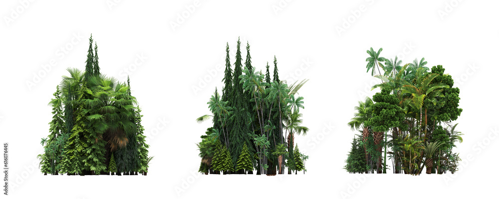 group of trees isolated on a transparent background, forest, sketch ...