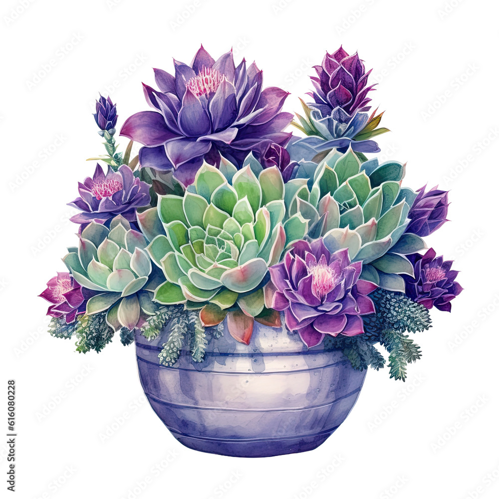 Watercolor purple cactus flowers clip art illustration transparent ...