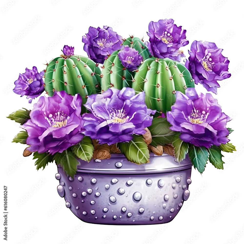 Watercolor purple cactus flowers clip art illustration transparent ...