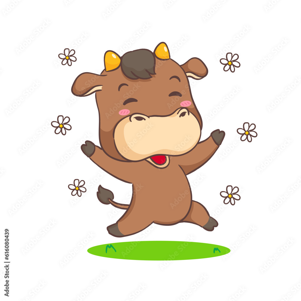 Cute Ox cartoon character. Adorable animal concept design. Isolated ...