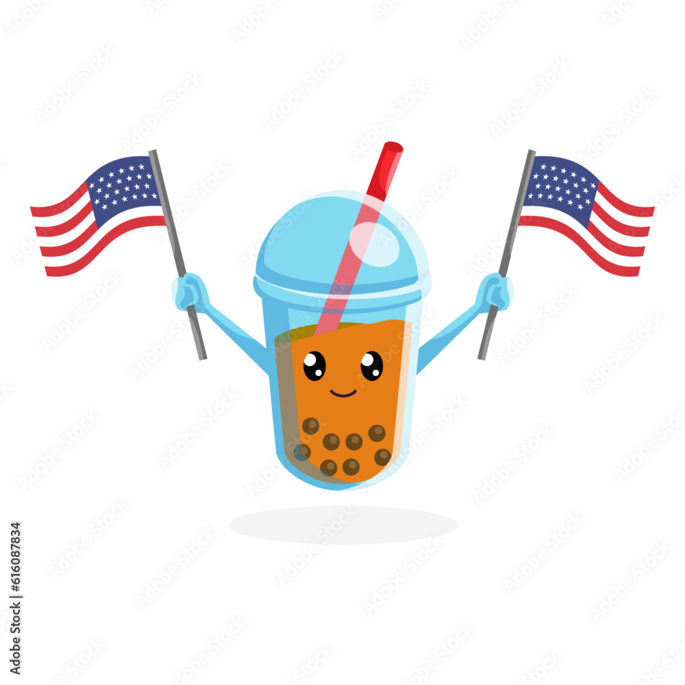 Vecteur Stock Cute Boba cartoon character holding the United States of ...