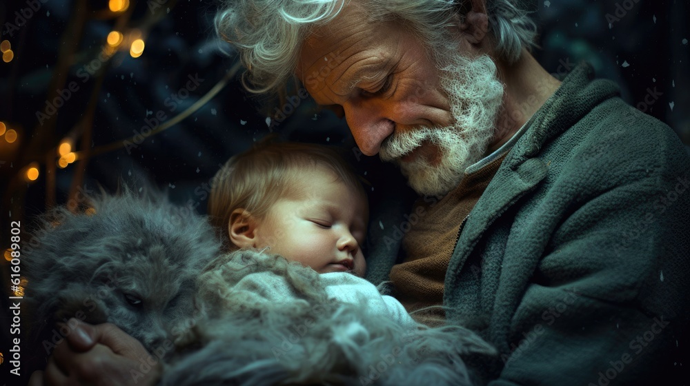 Grandpa gently rocked his newborn grandson to sleep, singing a lullaby ...