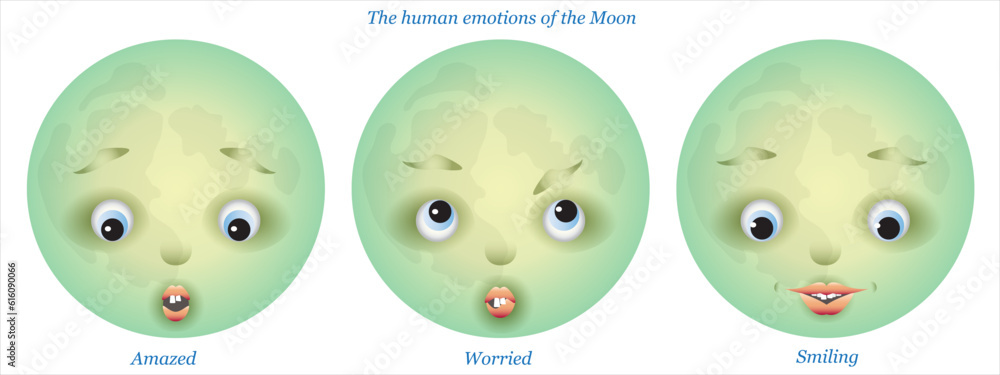Funny emoticon with the face of the moon Stock Vector | Adobe Stock