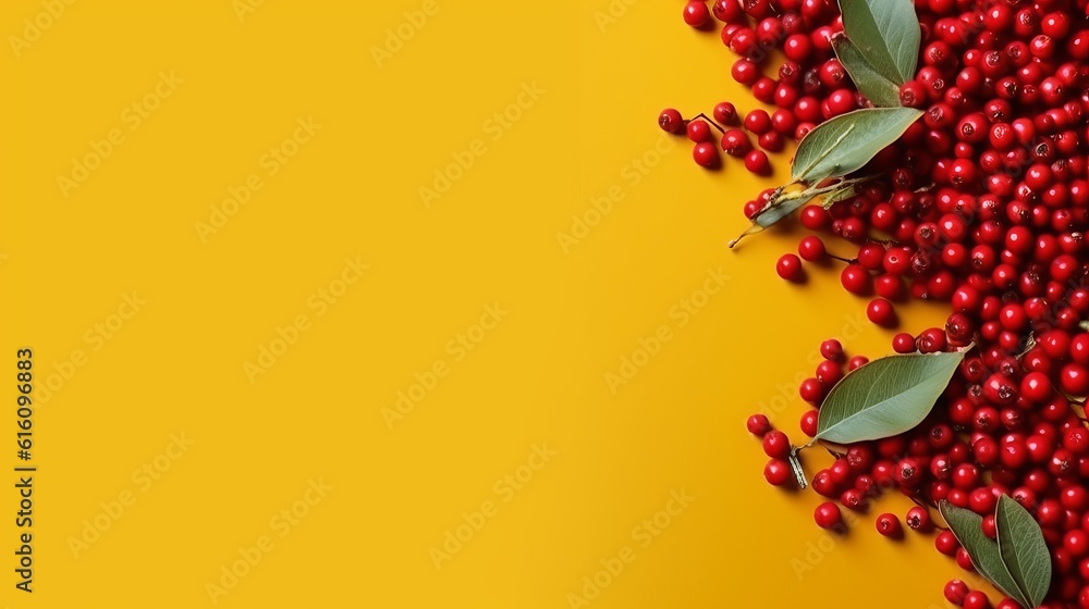 Barberry berries are red and yellow. Monochromatic background with ...