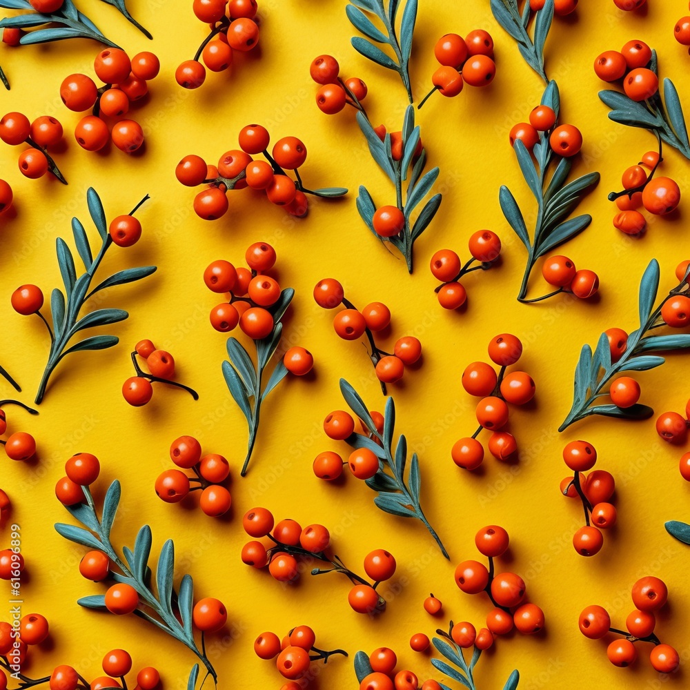 Barberry berries are red and yellow. Monochromatic background with ...