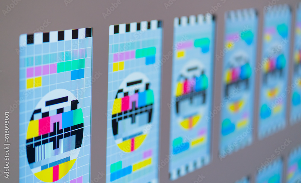 Test screen no signal LED LCD vertical display. Row of out of home ...