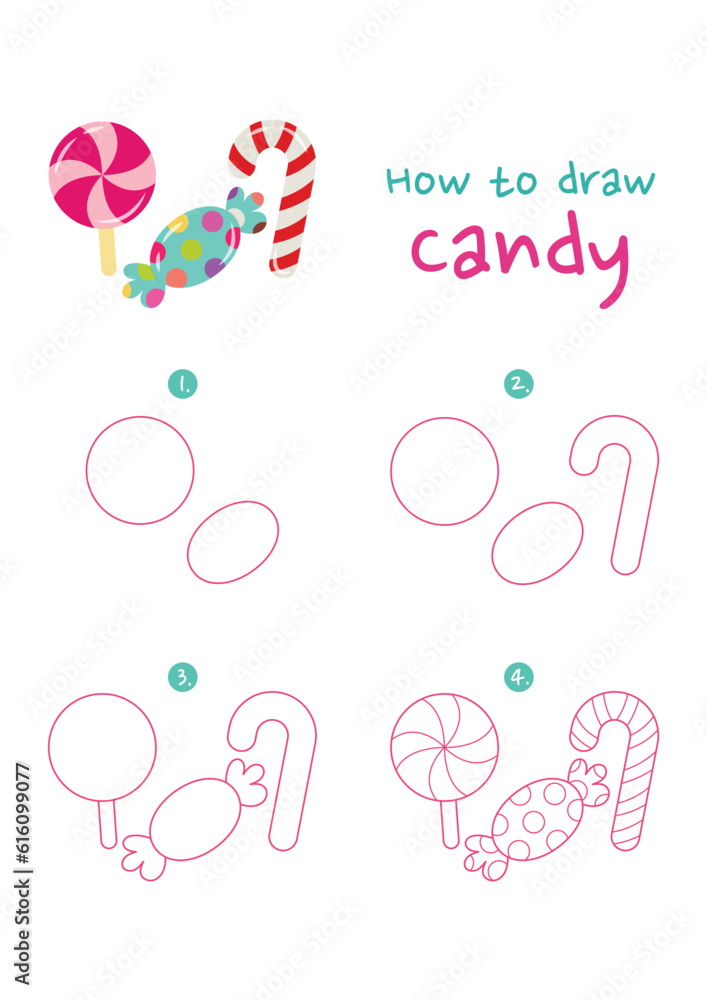 Vetor de How to draw candy vector illustration. Draw candy cane ...
