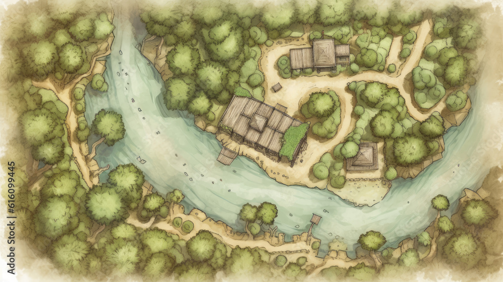 fantasy fishing village by the river rpg top down view map asset - by ...