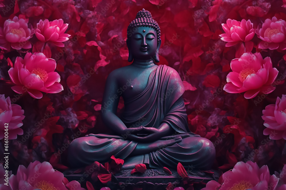 Buddha abstract pink floral statue Stock Illustration | Adobe Stock