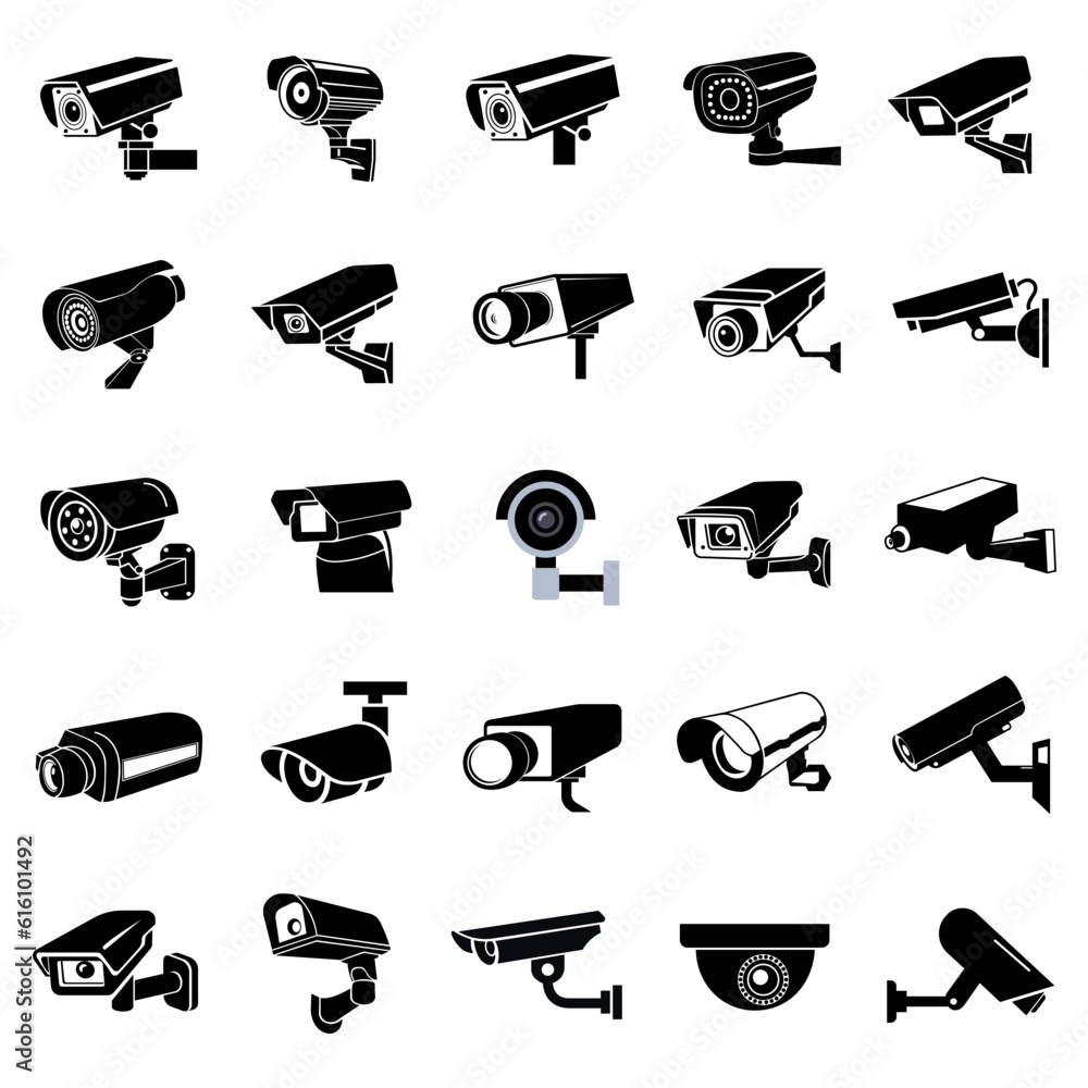 Set Of Icon CCTV Camera Symbol Sign, Vector Illustration, Isolate On ...